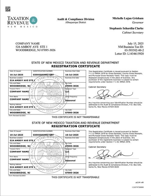 USA New Mexico registration certificate Word and PDF template – gotempl.cc