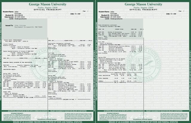 George Mason University official transcript Word and PDF template, 2 ...