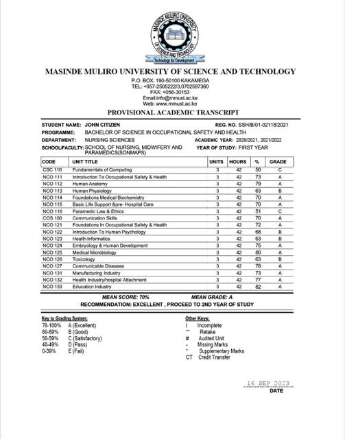 Masinde Muliro University of Science and Technology provisional ...